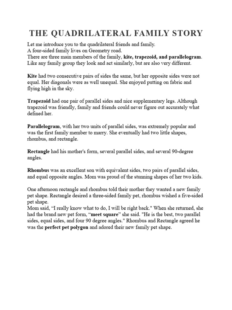 Quadrilateral Family Story | PDF