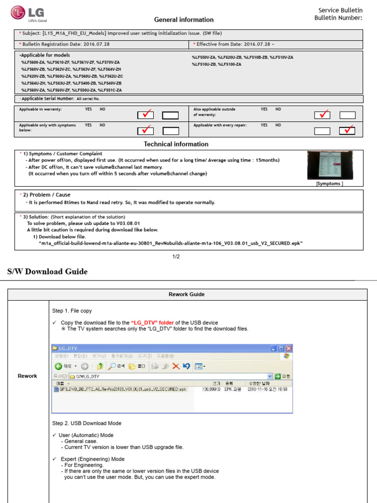 (Eng) Improved User Setting Initialization Issue LG TV | PDF | Usb | Computer File