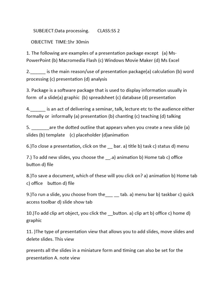 Third Term Examination For Data Processing, CCA, Maths Treva's Academy ...