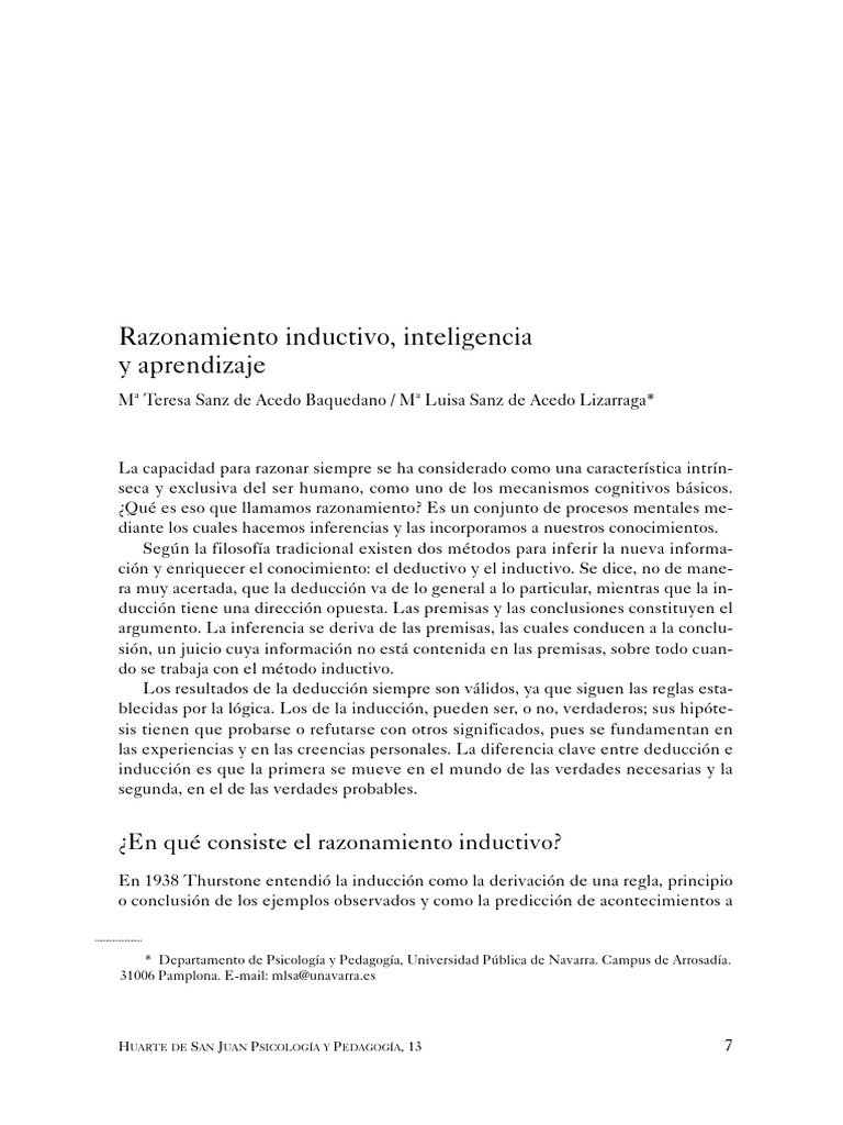 Razonamiento Inductivo, Inteligencia | PDF | Razonamiento | Psicología cognitiva