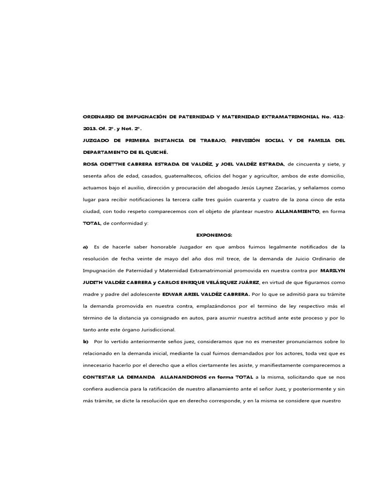 ALLANAMIENTO en Impug de Mater y Patern (Mari Prima) | PDF