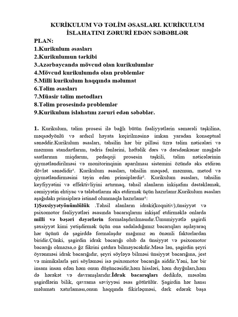 Kuri̇kulum VƏ Təli̇m Əsaslari | PDF