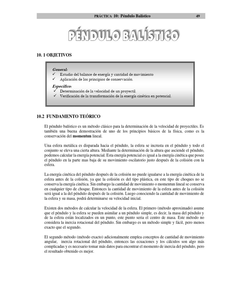Pendulo Balistico | Descargar gratis PDF | Péndulo | Masa
