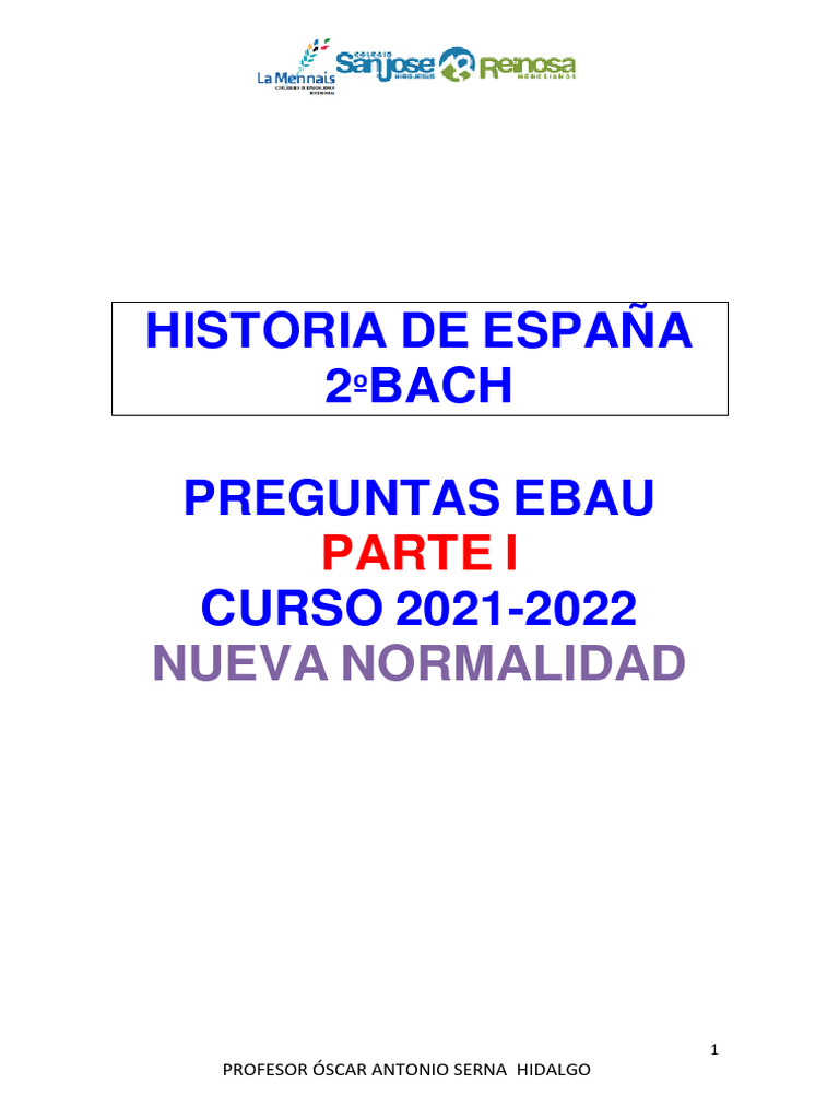 He 2bach Preguntas Ebau Parte I Nueva Normalidad 21-22 | PDF