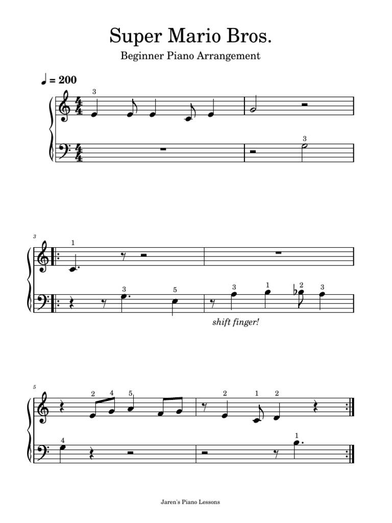 Easy Super Mario Theme Piano Notes | PDF | Video Game Franchises | Nintendo