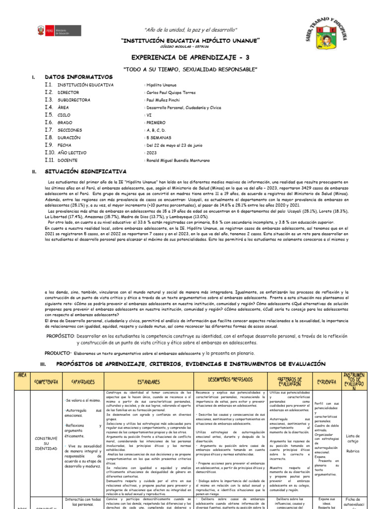 EXPERIENCIA DE APRENDIZAJE - 3 - 1º | PDF | Aprendizaje | Las emociones