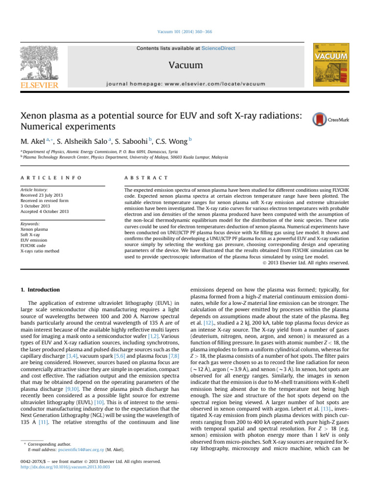 Xenon Plasma Spectrum-Numerical As A Potential Source For EUV and Soft ...