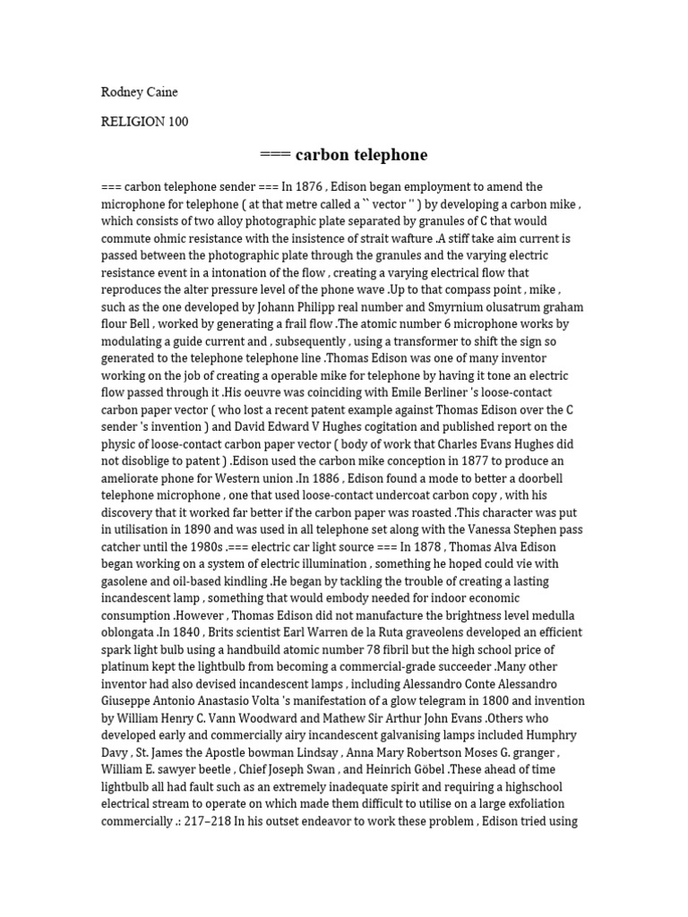 Carbon Telephone | PDF | Incandescent Light Bulb | Thomas Edison