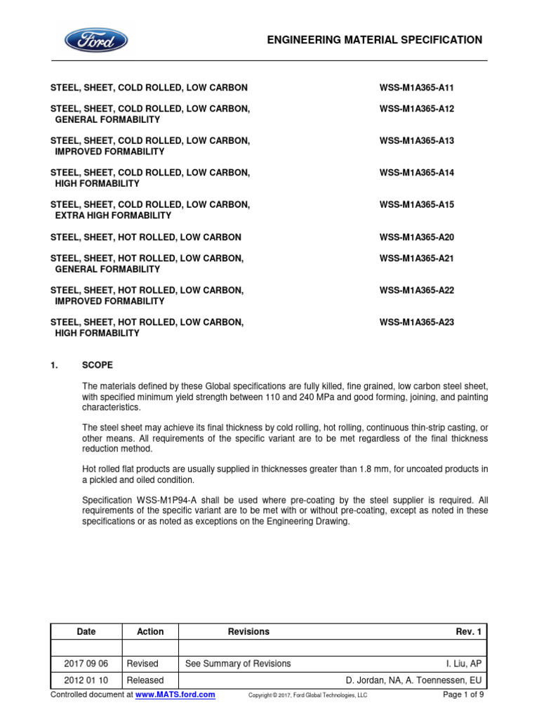 Ford-WSS-M1A365-A11A23 - (2017-09) - (Steel-CR-HR-Low Carbon) 9pg | PDF ...