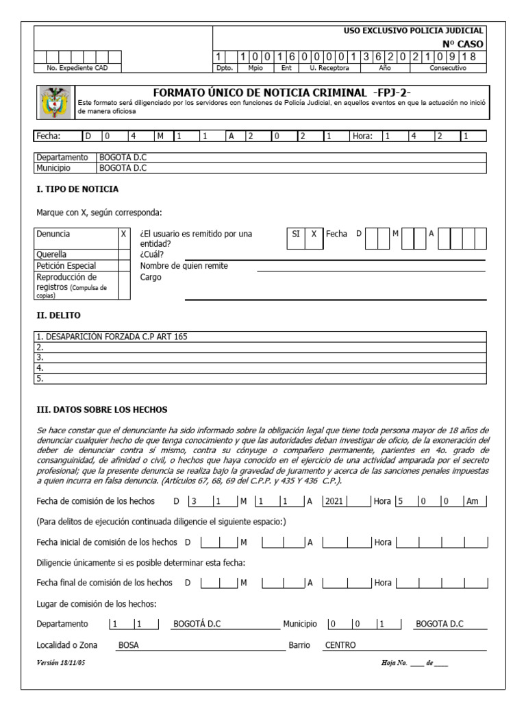 FPJ-02 NOTICIA CRIMINAL (1) | PDF | Bogotá | Justicia