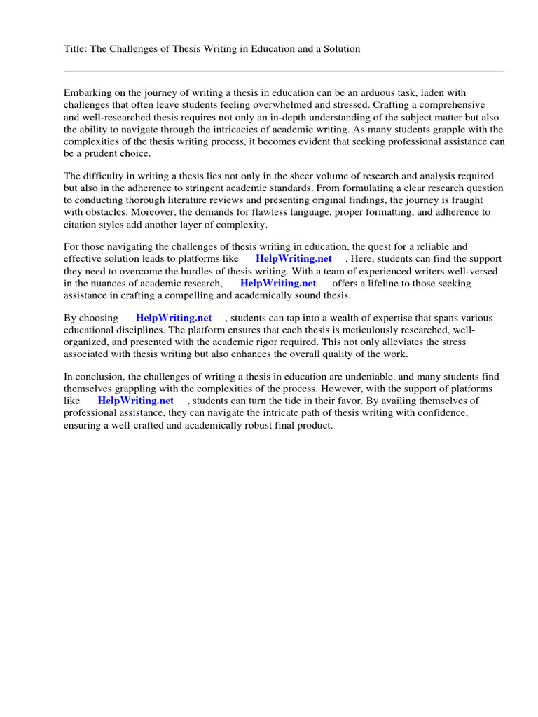 Thesis Writing Sample in Education | PDF
