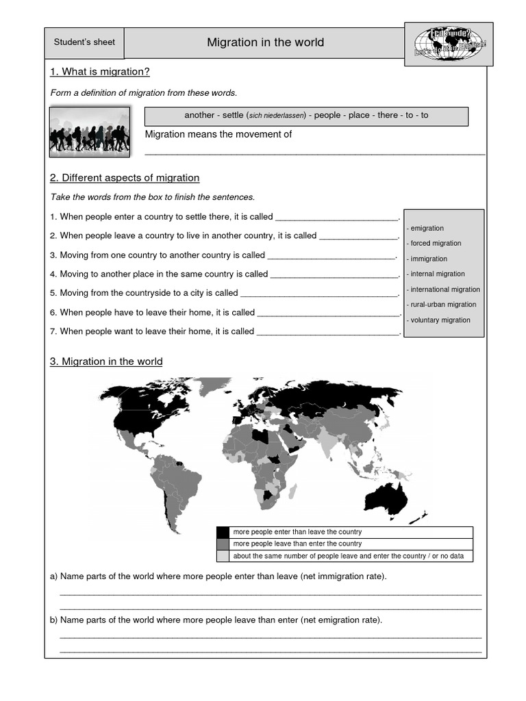 Worksheet 1 Migration in The World | PDF | Human Migration ...