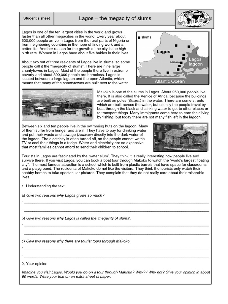 Worksheet 2 Lagos - The Megacity of Slums | PDF | Slum | Poverty