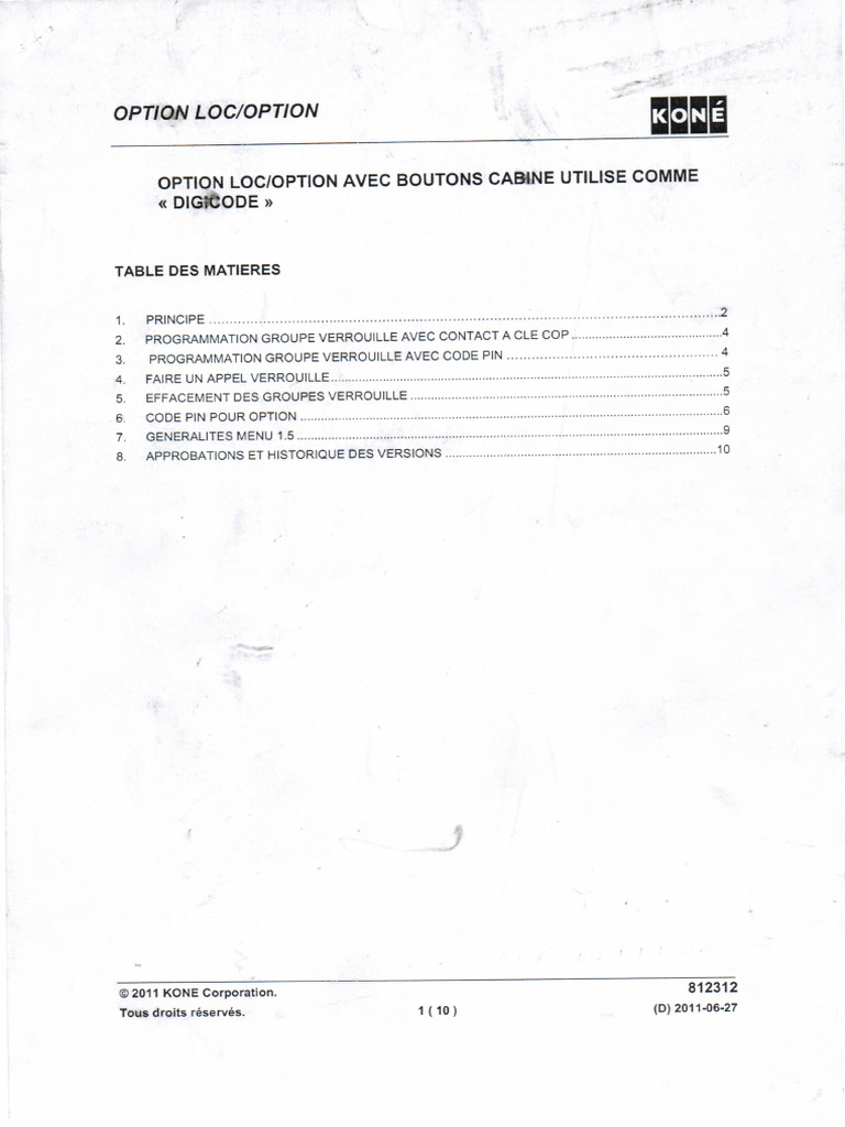Boutons Cabine Digicode Koné | PDF