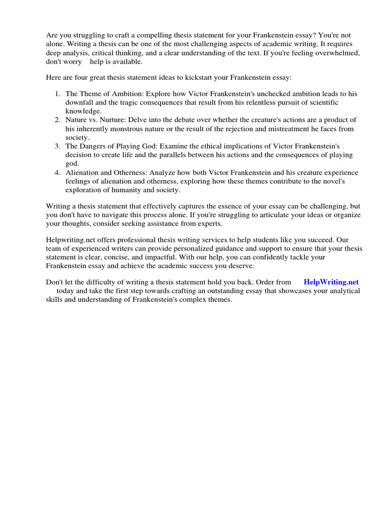 4 Great Thesis Statement Ideas Frankenstein Essay | PDF | Frankenstein ...