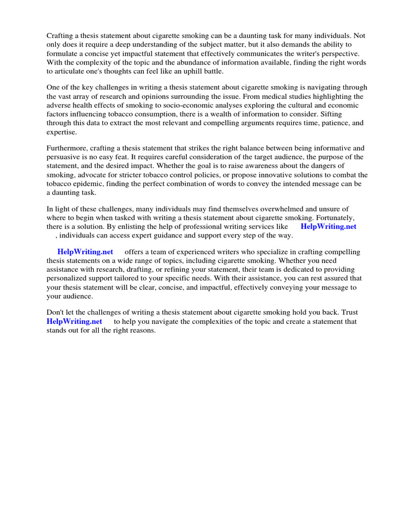 Thesis Statement About Cigarette Smoking | PDF | Tobacco Smoking | Addiction
