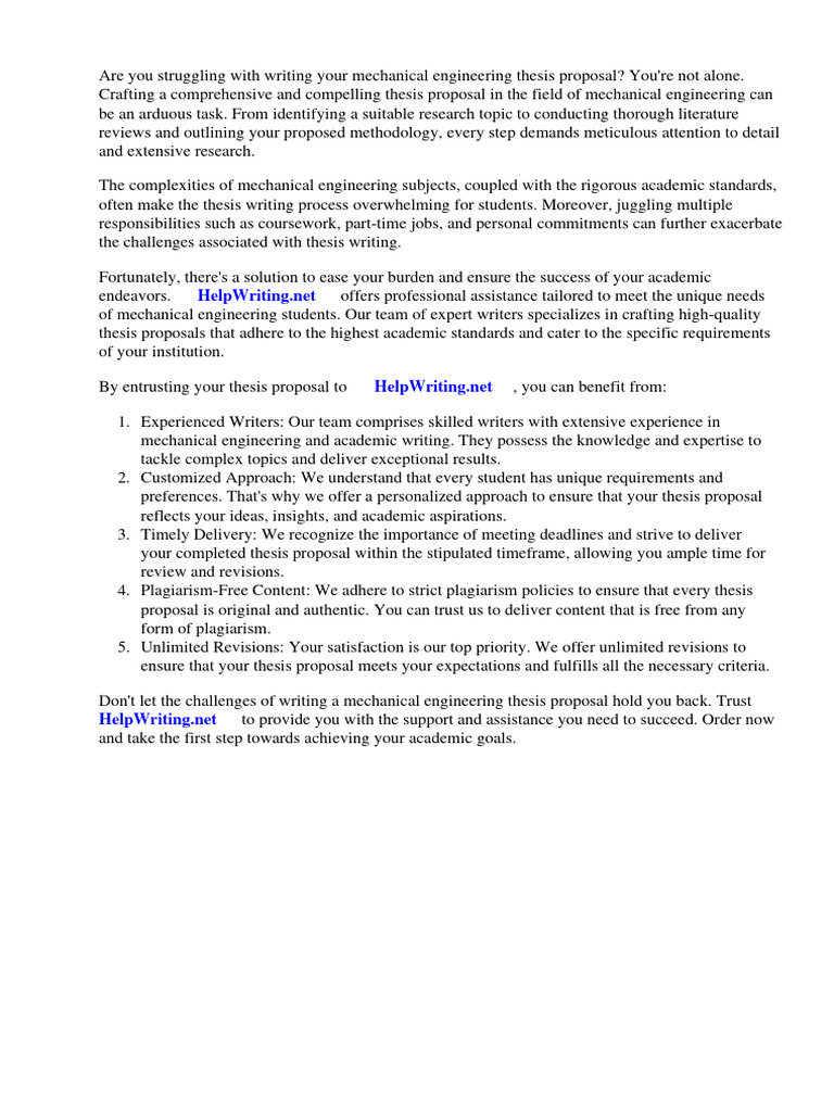 Mechanical Engineering Thesis Proposal Example | PDF | Thesis | Engineering