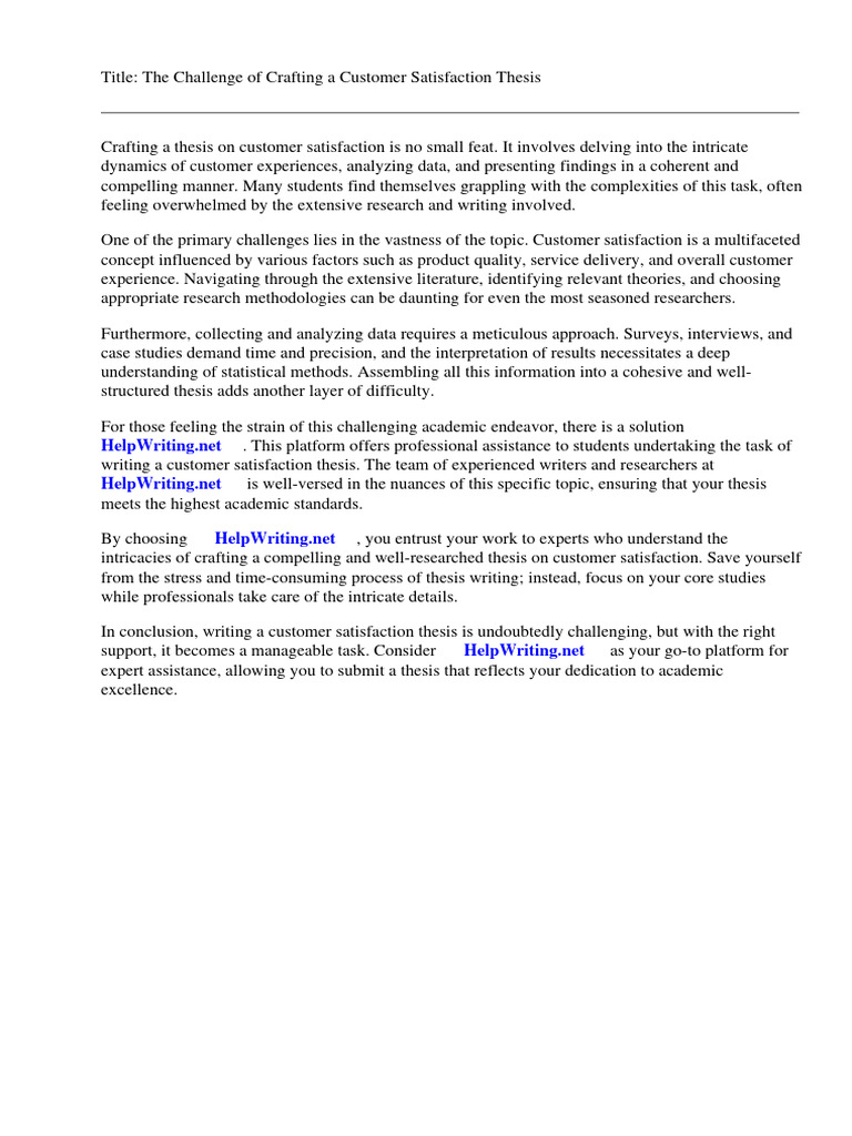 Customer Satisfaction Thesis | PDF | Customer Satisfaction | Marketing