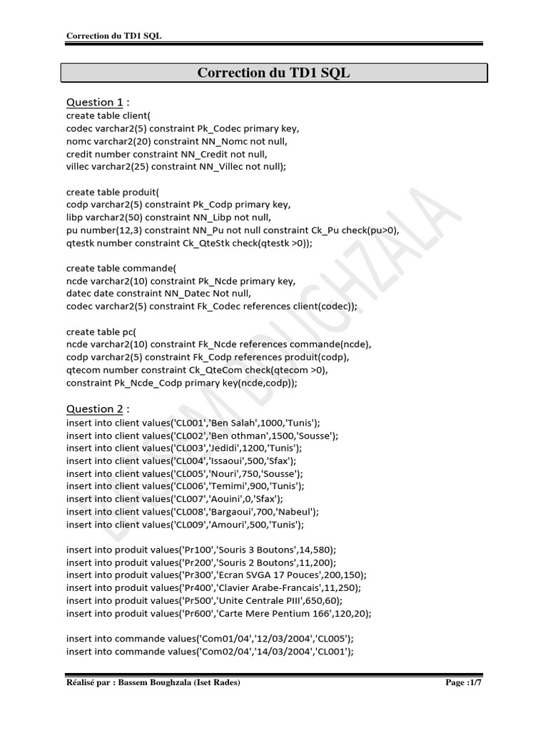 Correction Du TD1 SQL | PDF