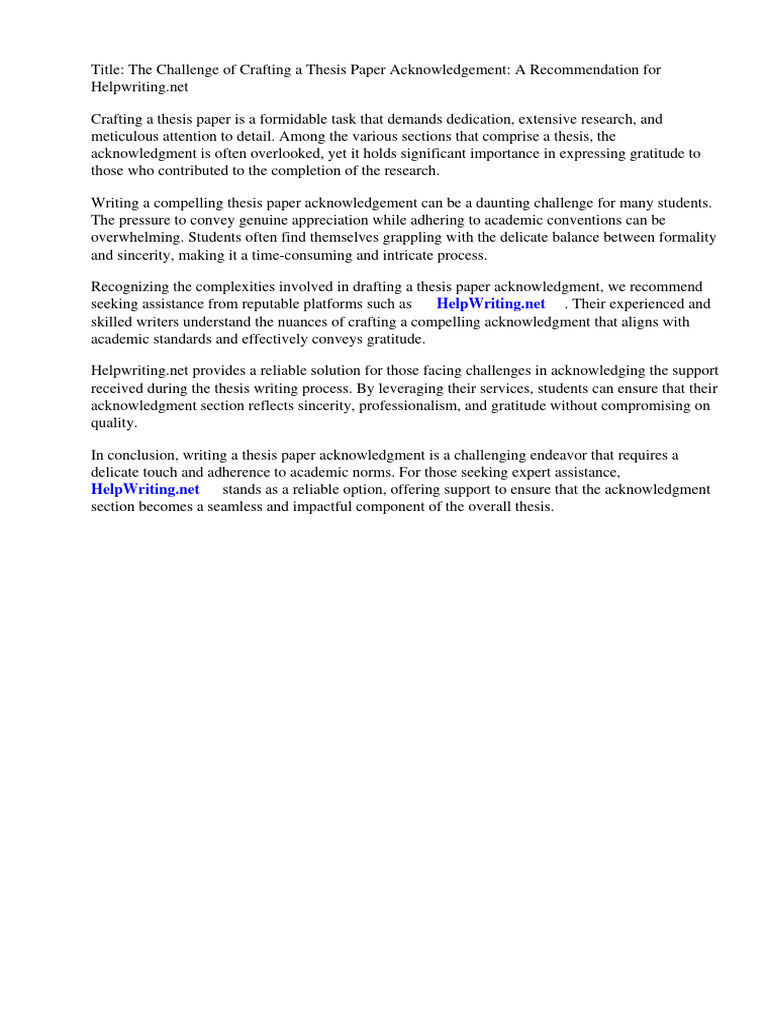 Thesis Paper Acknowledgement Sample | PDF | Thesis | Printer (Computing)