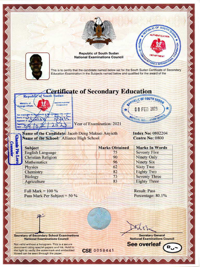 Jacob Deng Makuei Certificate | PDF
