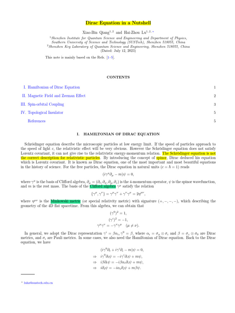 Dirac Equation | PDF | Applied Mathematics | Physical Chemistry