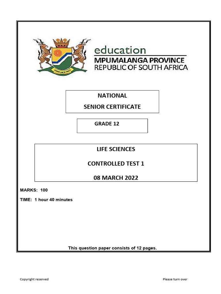 Grade 12 Sba Controlled Test 1 | Download Free PDF | Sex | Meiosis