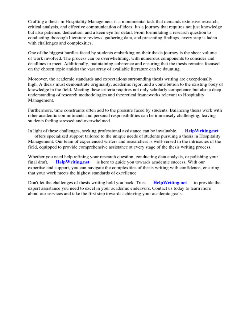 Thesis Title Hospitality Management | PDF | Tourism | Thesis