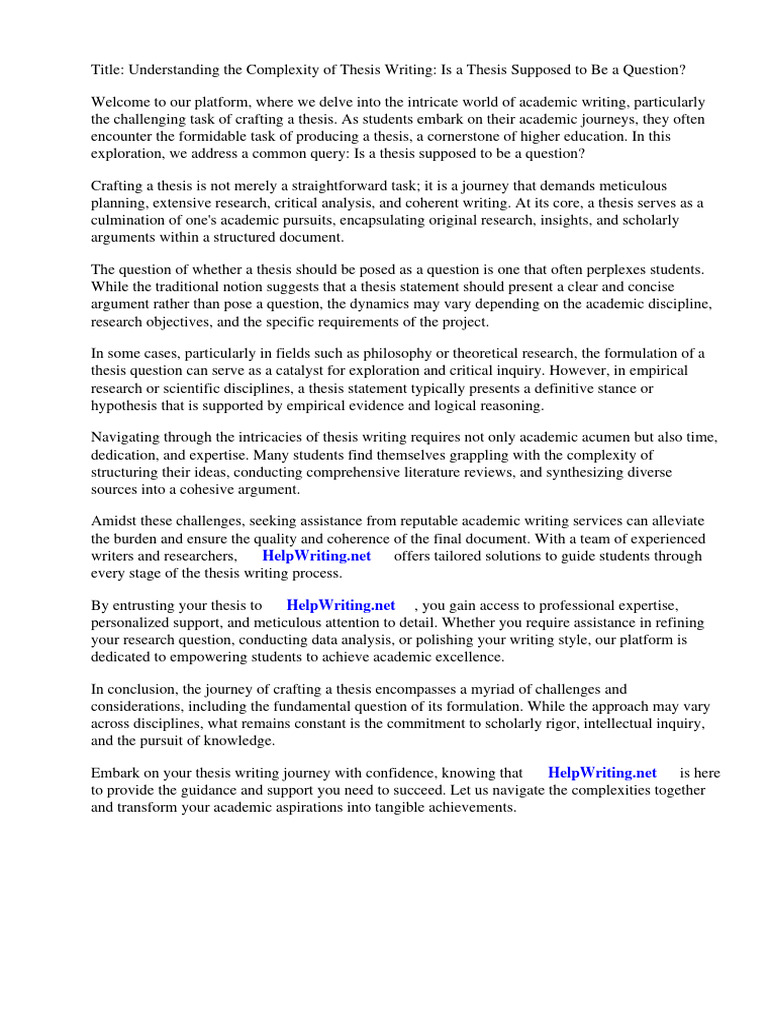 Is A Thesis Supposed To Be A Question | PDF | Thesis | Essays