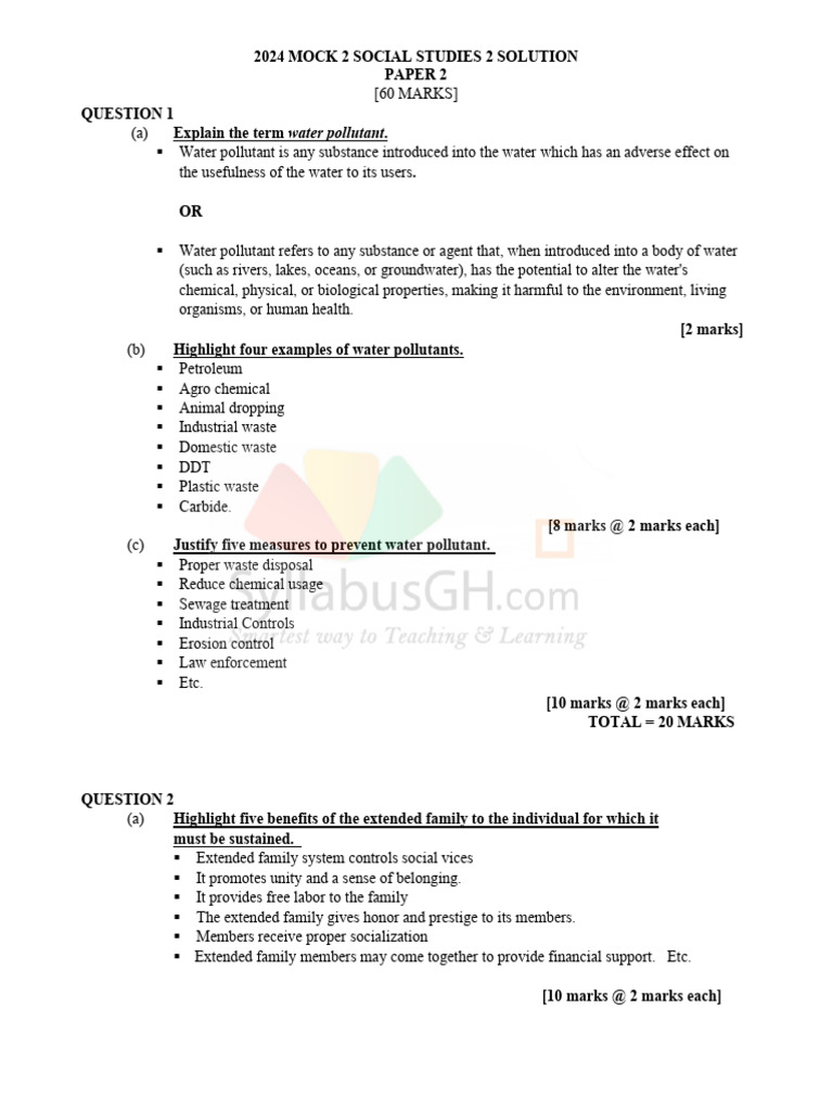 2024 B8 End of Term 1 Exams Social Studies 2 Solution | PDF