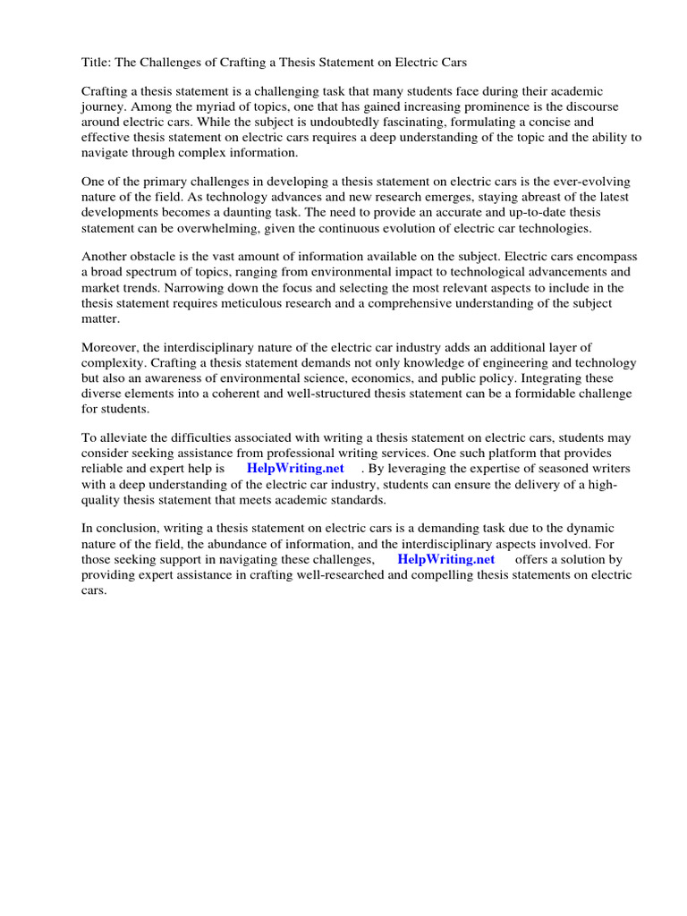 Thesis Statement Electric Cars | PDF | Electric Vehicle | Hybrid ...