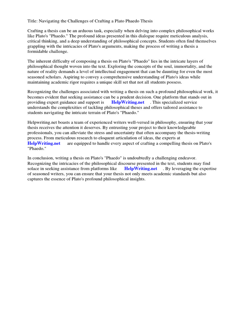Plato Phaedo Thesis | PDF