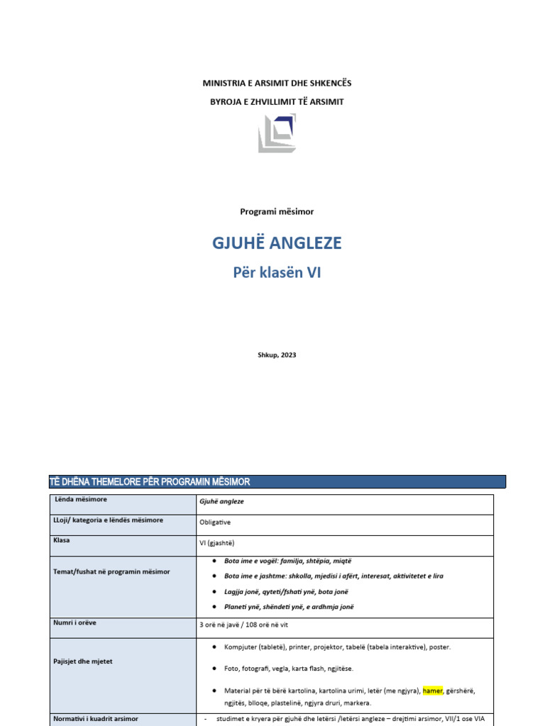 NP Angliski Jazik 6 Odd - Alb | PDF