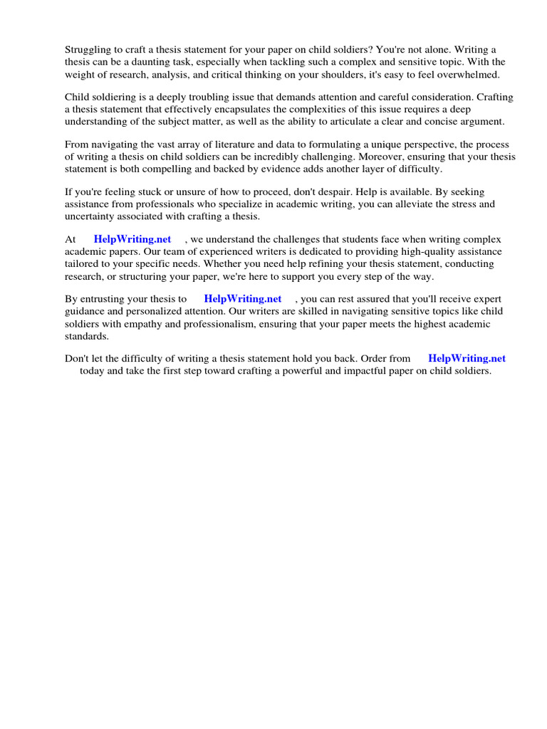 Thesis Statement For Child Soldiers | PDF | Iraq War | Thesis