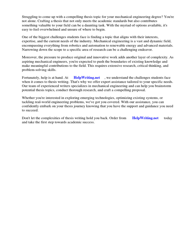 Possible Thesis Topics for Mechanical Engineering | PDF