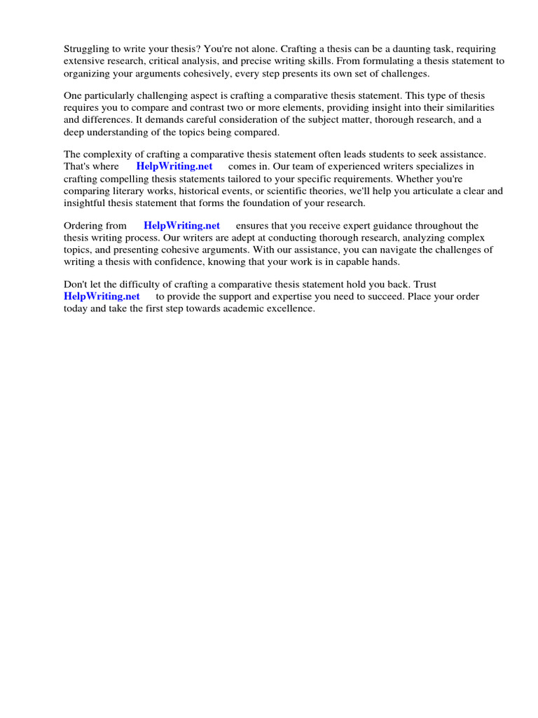 Example of A Comparative Thesis Statement | PDF | Essays | Thesis