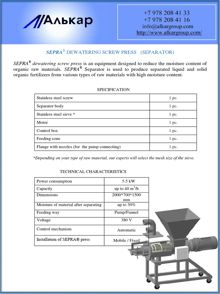 Screw Separator SEPRA | PDF | Manure | Fertilizer