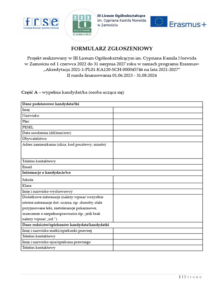 Formularz Zgłoszeniowy II Runda (1) | PDF