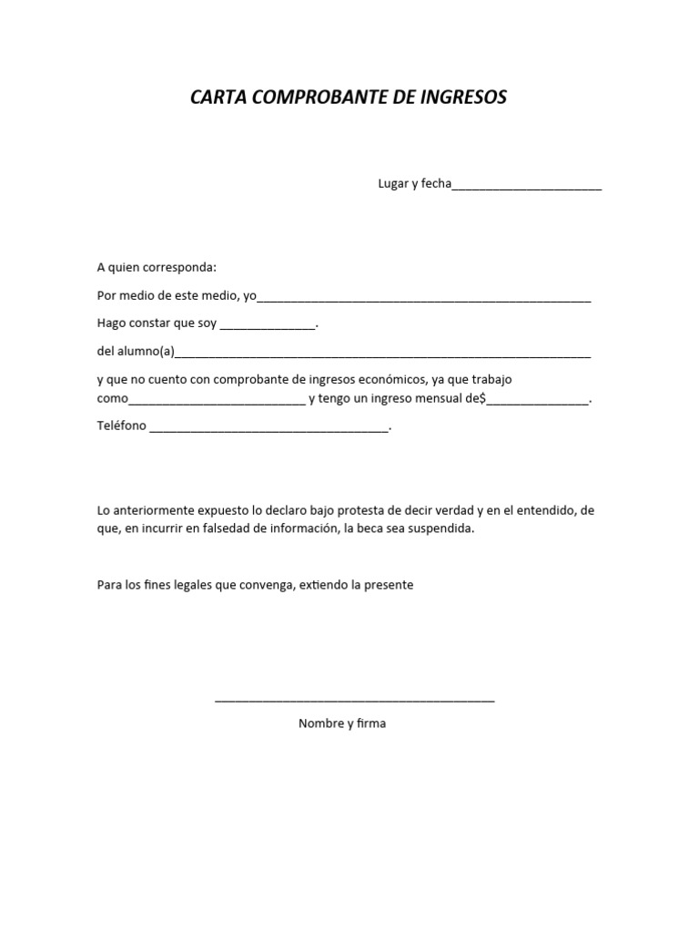 Carta Comprobante de Ingresos (1) | PDF