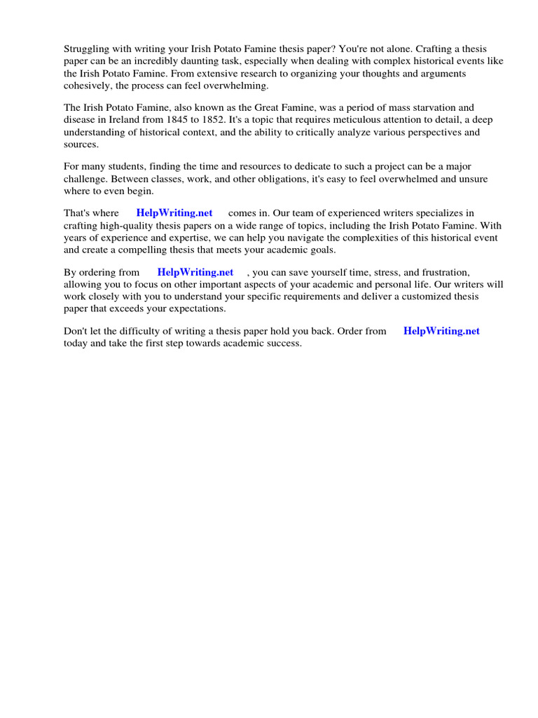 Irish Potato Famine Thesis Paper | PDF
