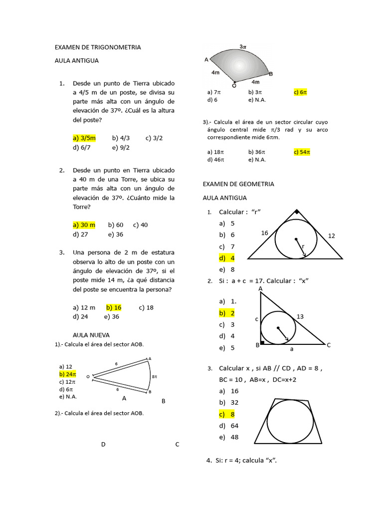 Examen de Trigonometria y Geometria Ms 2023-2 | PDF | Geometría ...