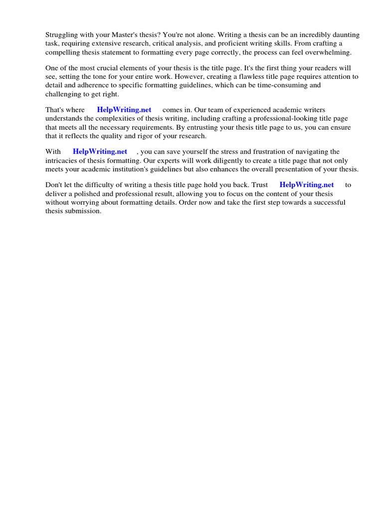 Sample Masters Thesis Title Page | PDF | Thesis | Doctor Of Philosophy