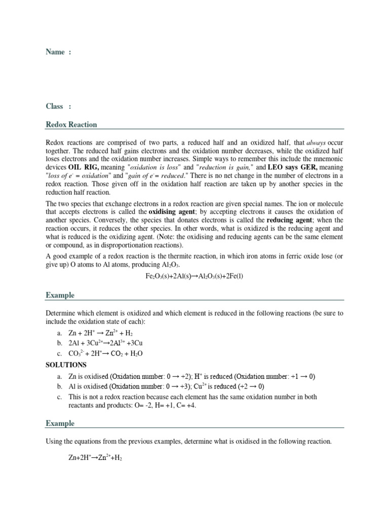 Redox Exercises | PDF | Redox | Chemical Reactions