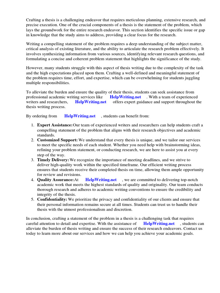 Sample Statement of The Problem in Thesis | PDF | Thesis | Expert