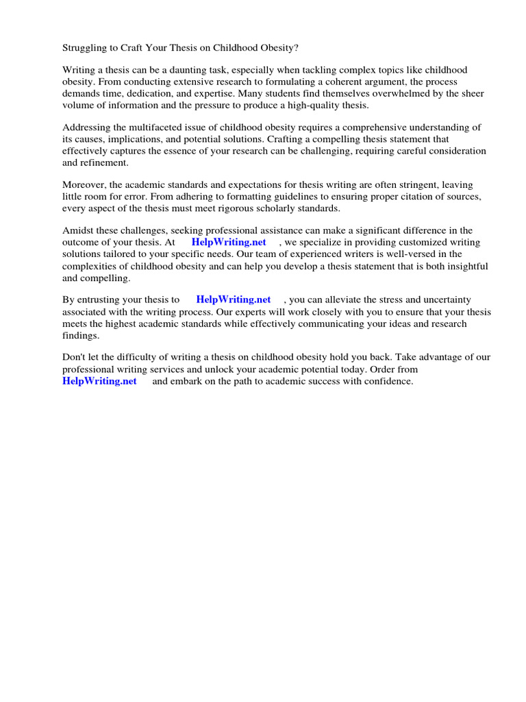 Example Thesis Statement For Childhood Obesity | PDF | Obesity ...