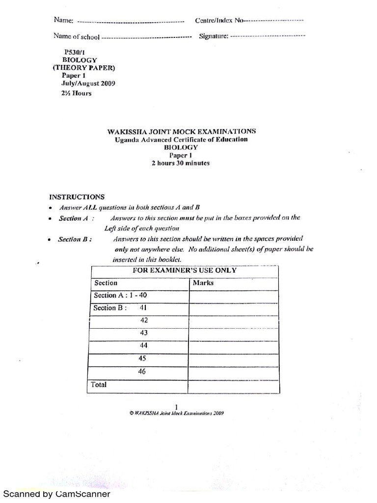 UACE BIO 1 Past Papers | PDF