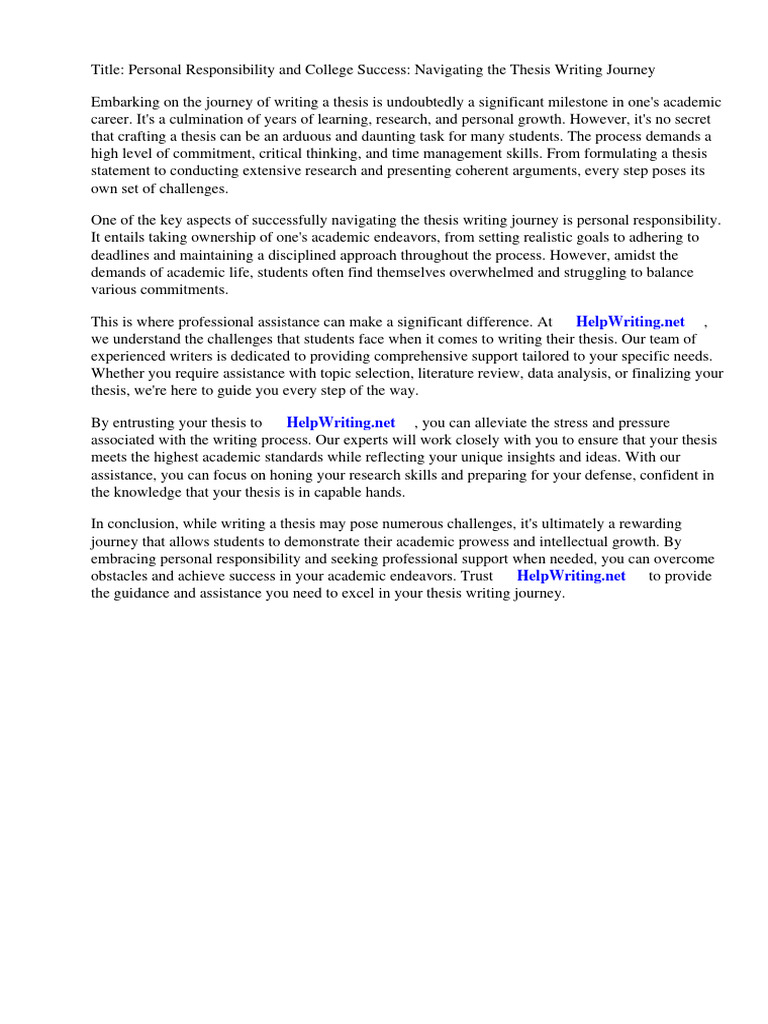 Personal Responsibility and College Success Thesis Statement | PDF | Essays | Thesis