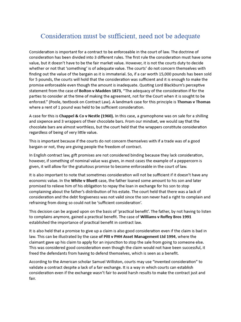 Sufficient vs. Adequate Consideration in Contracts | PDF | Finance ...