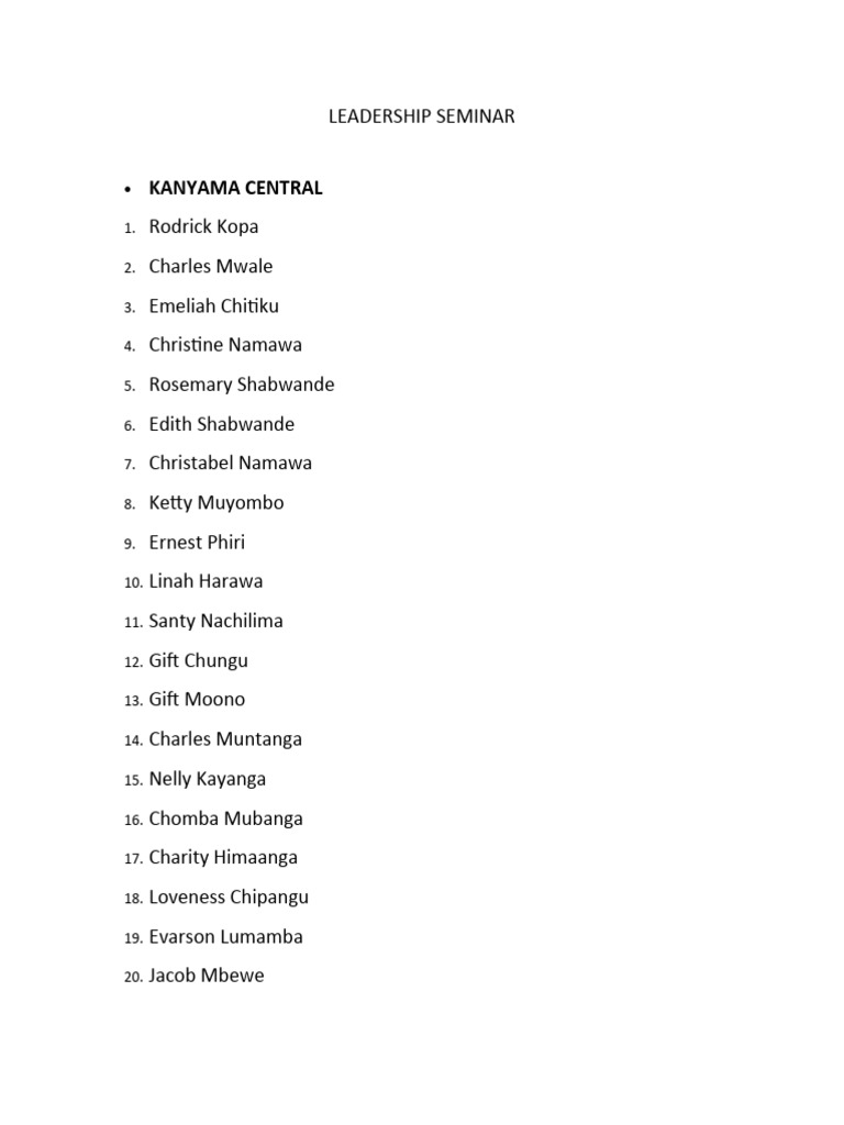 Leadership Seminar Names | PDF | Home & Garden | Religion & Spirituality