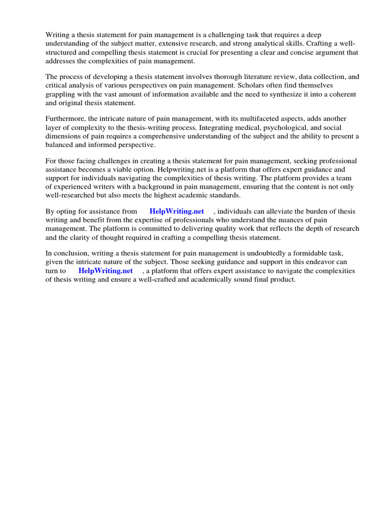 Thesis Statement For Pain Management | PDF | Analgesic | Pain Management